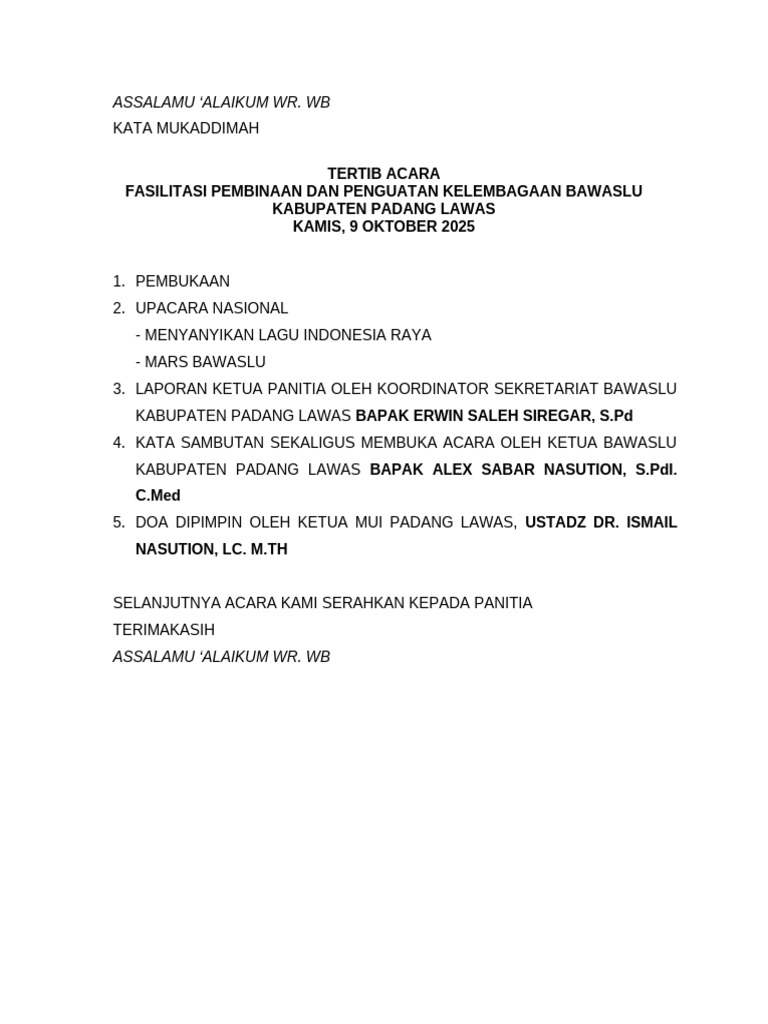 Tertib Acara Fasilitasi Penguatan Kelembagaan | PDF