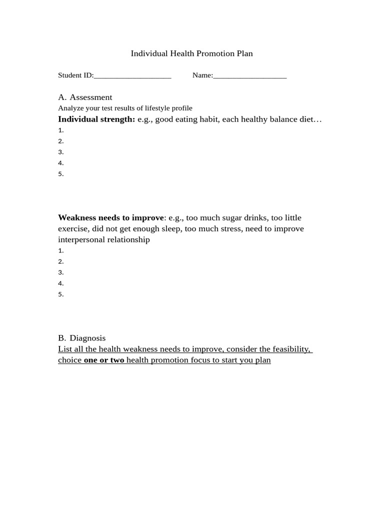 Indivudual+Health+Promotion+Plan 2 | PDF