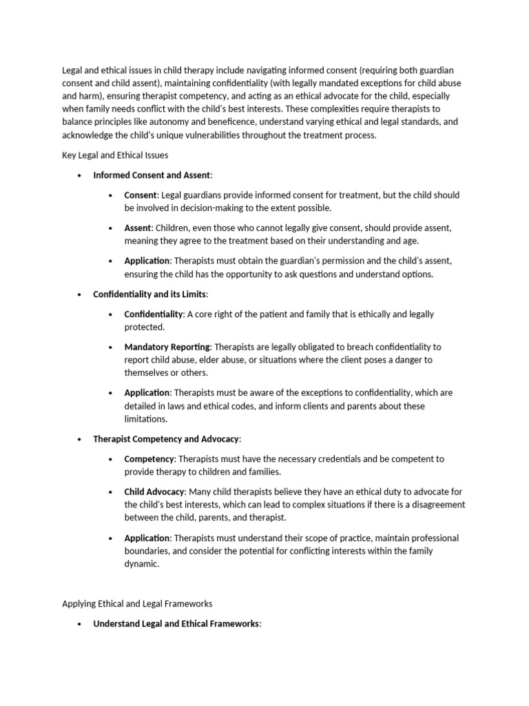 Child Therapy: Legal & Ethical Challenges | PDF | Informed Consent ...