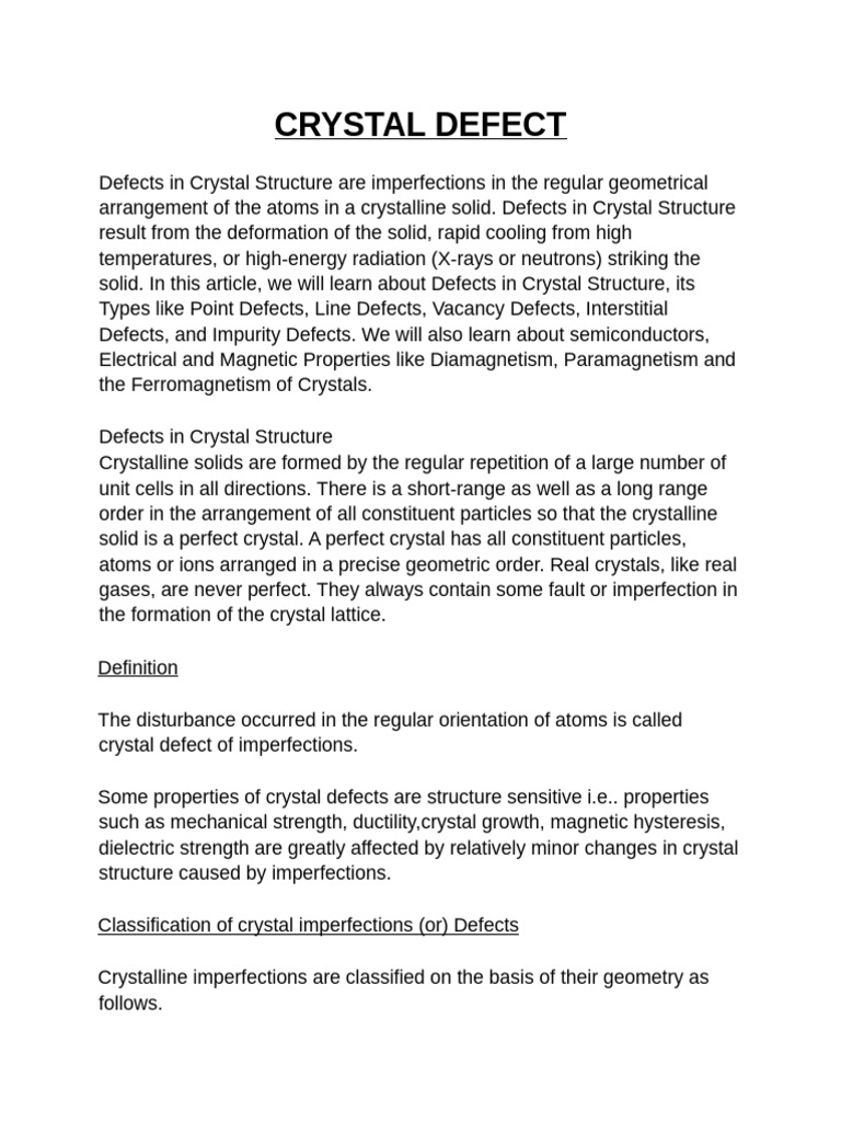 Understanding Crystal Defects and Types | PDF | Dislocation ...