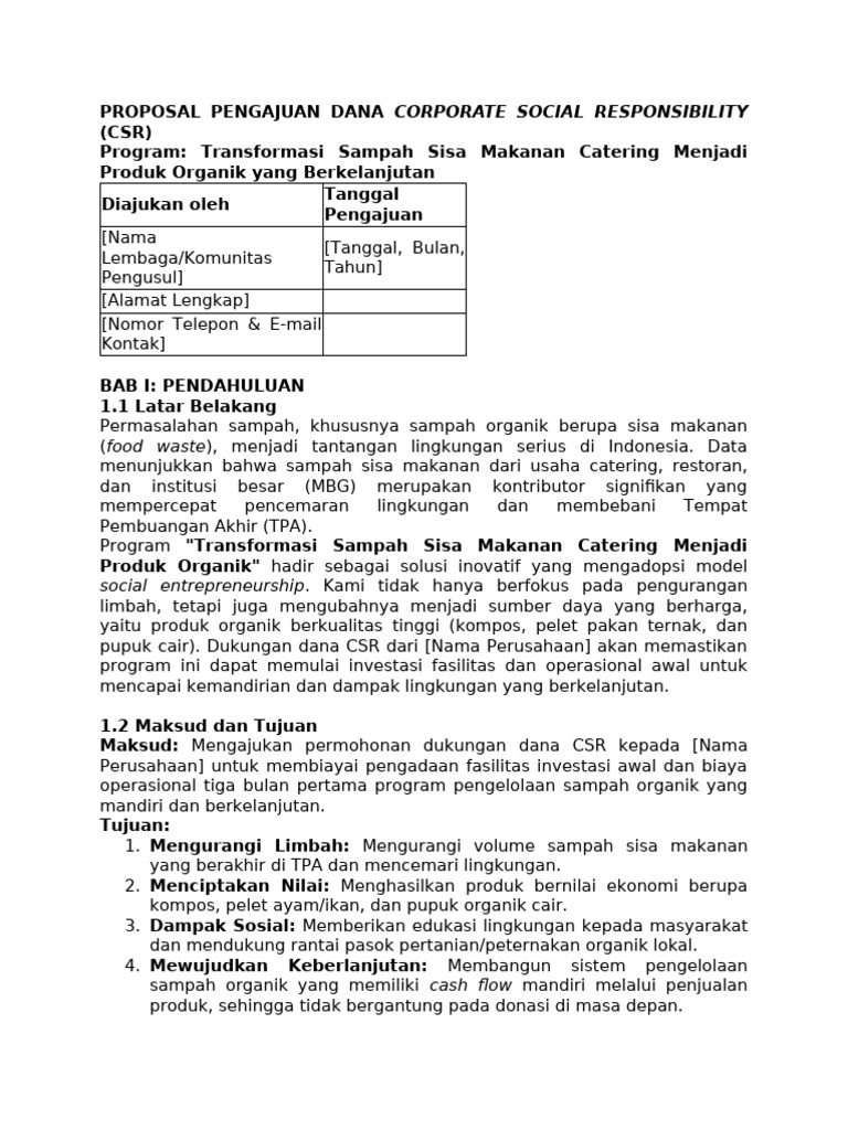 Proposal CSR Pengelolaan Sampah Organik | PDF