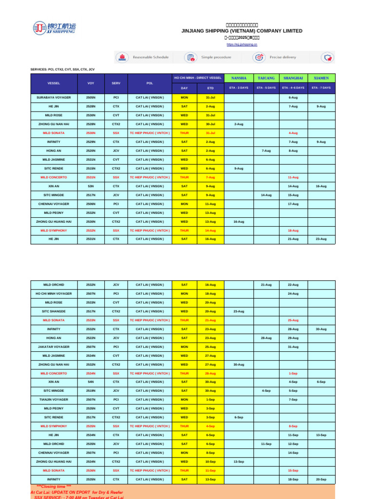 SJJ Sailing Schedule Direct Japan Valid in Aug | PDF