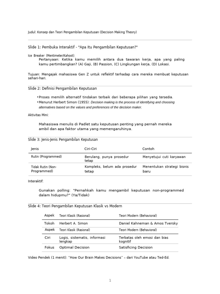Teori dan Proses Pengambilan Keputusan | PDF