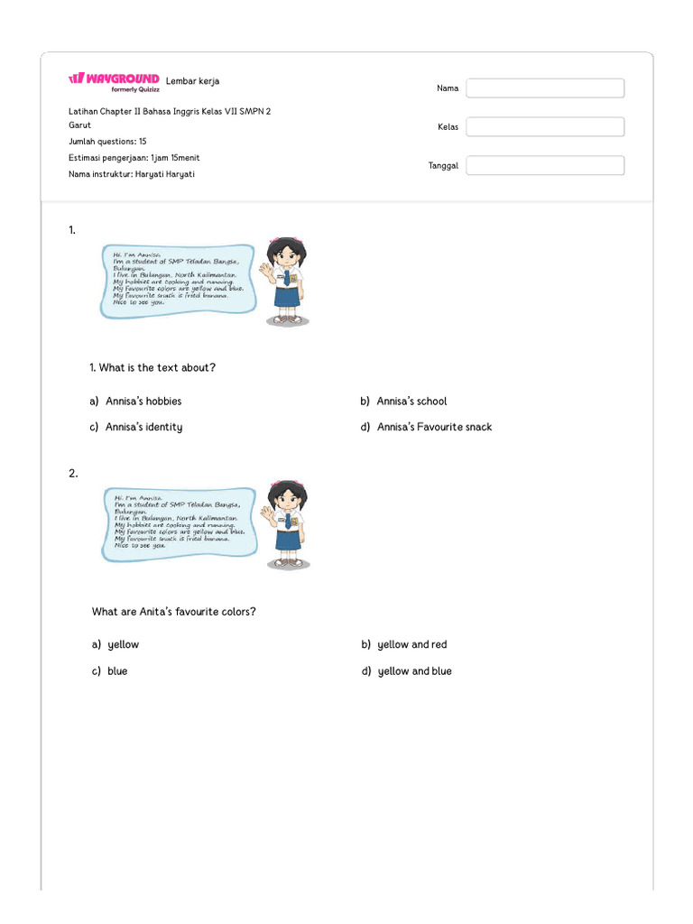 Latihan Chapter II Bahasa Inggris Kelas VII SMPN 2 Garut - Wayground | PDF | Chess Theory | Chess