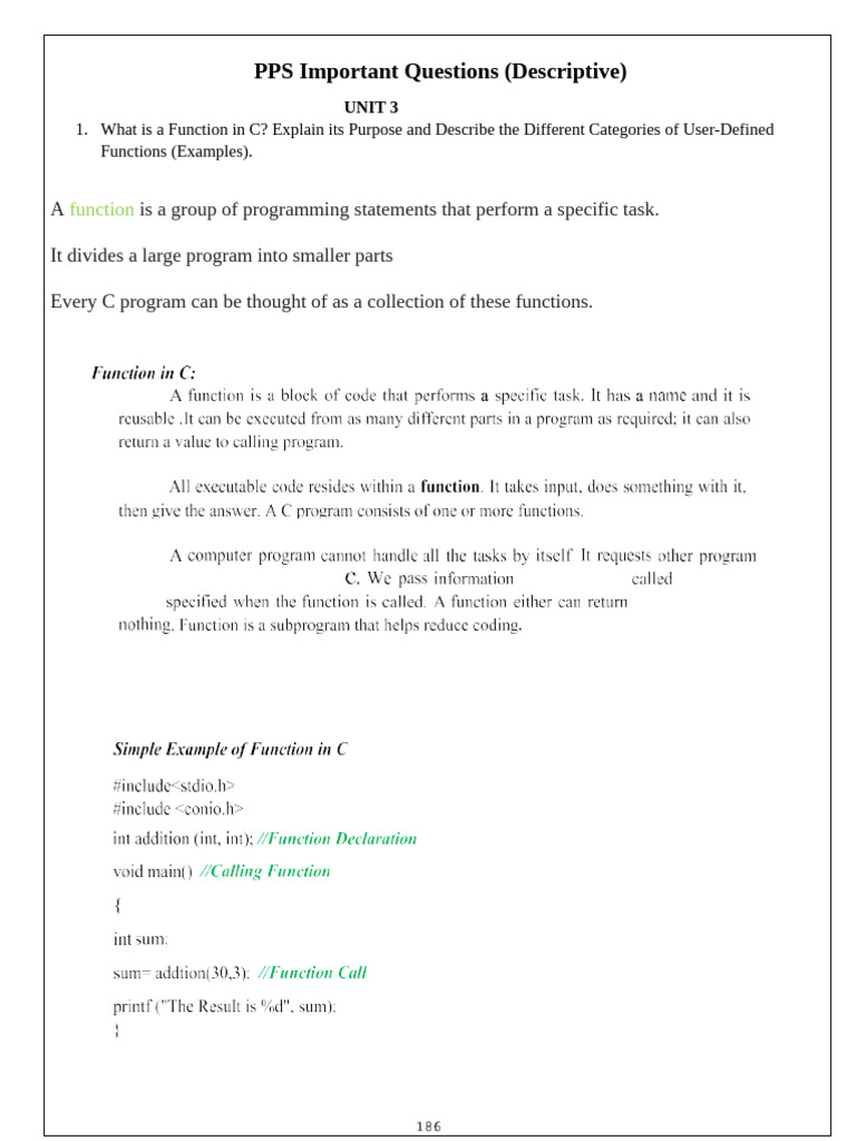 PPS - Unit Wise Important Quesions Answers UNIT III | PDF | Parameter ...