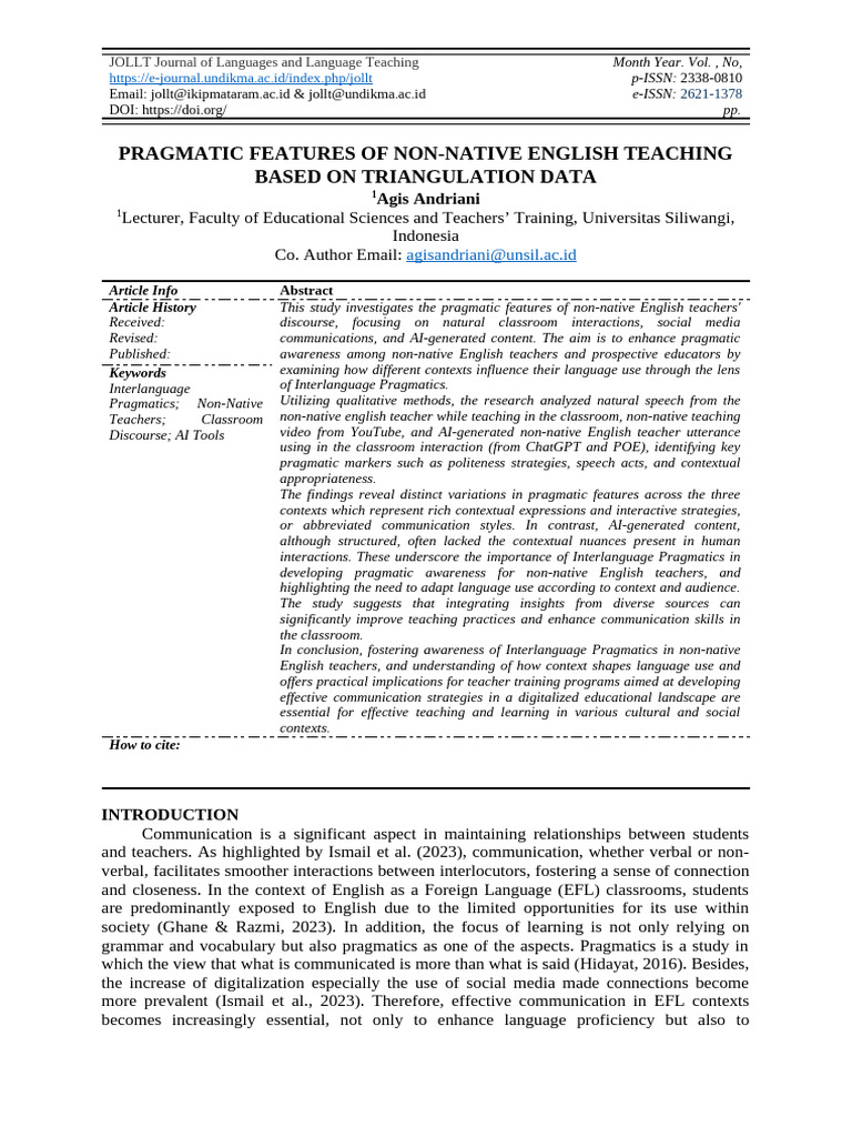 Pragmatic Features in Non-Native Teaching | PDF | Second Language ...