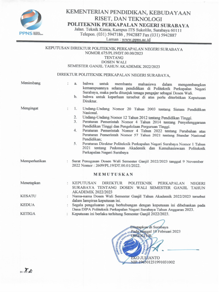 SK Dosen Wali Ganjil 2022-2023 | PDF