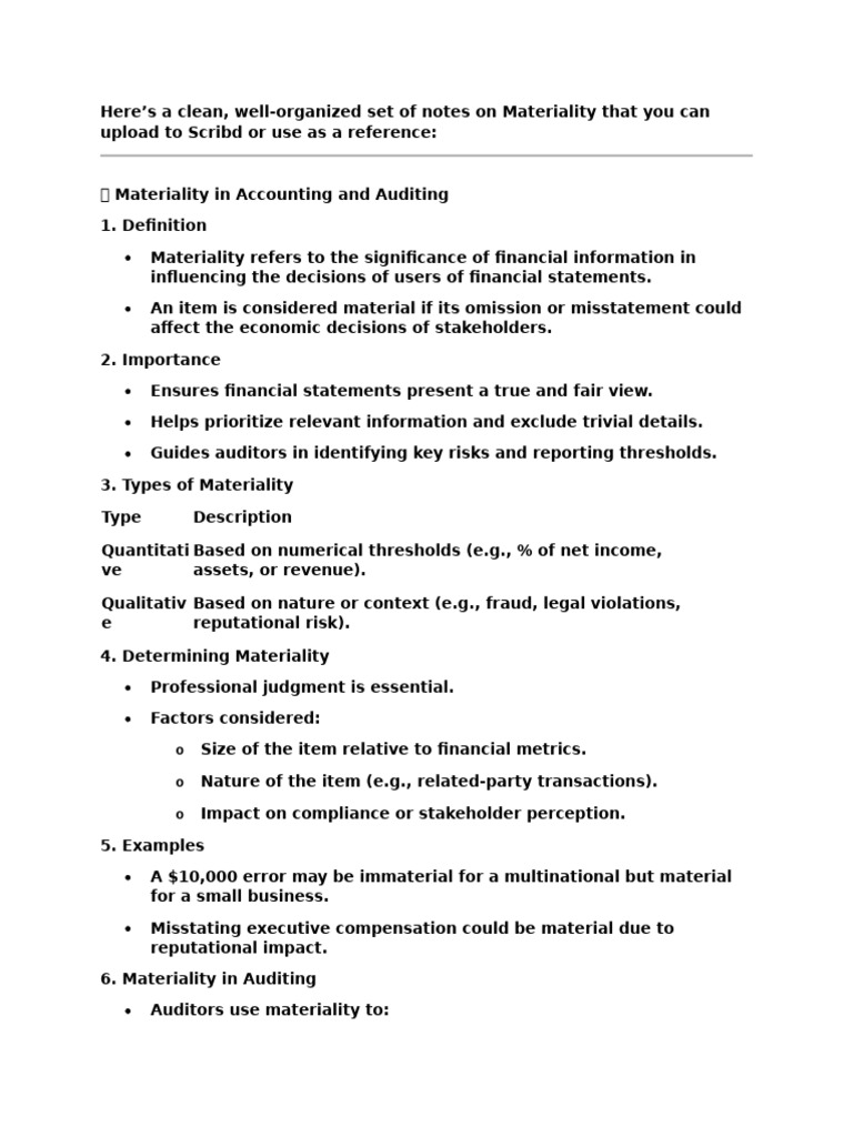 Understanding Materiality in Accounting | PDF