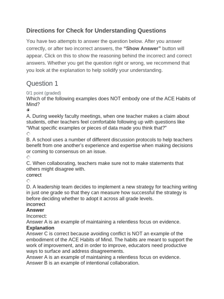 Directions For Check For Understanding Questions | PDF | Inference ...