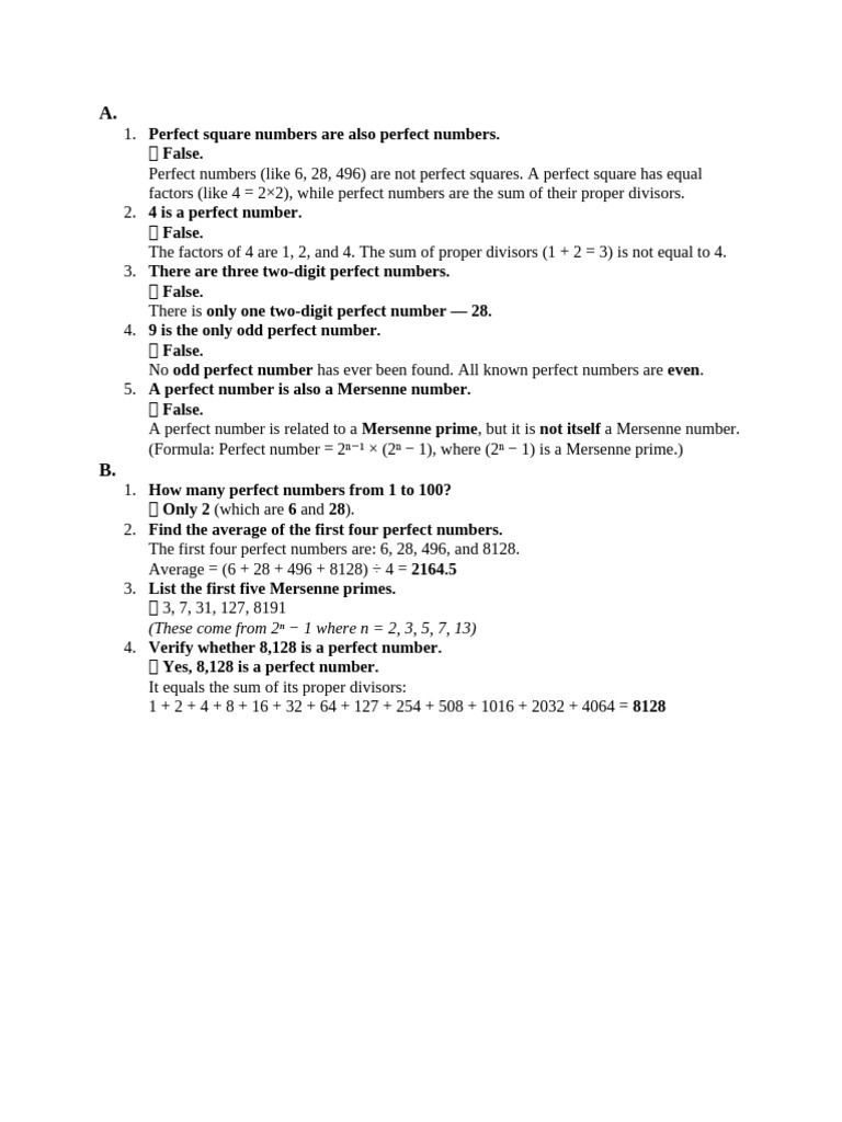 Set 13 - Perfect Numbers | PDF