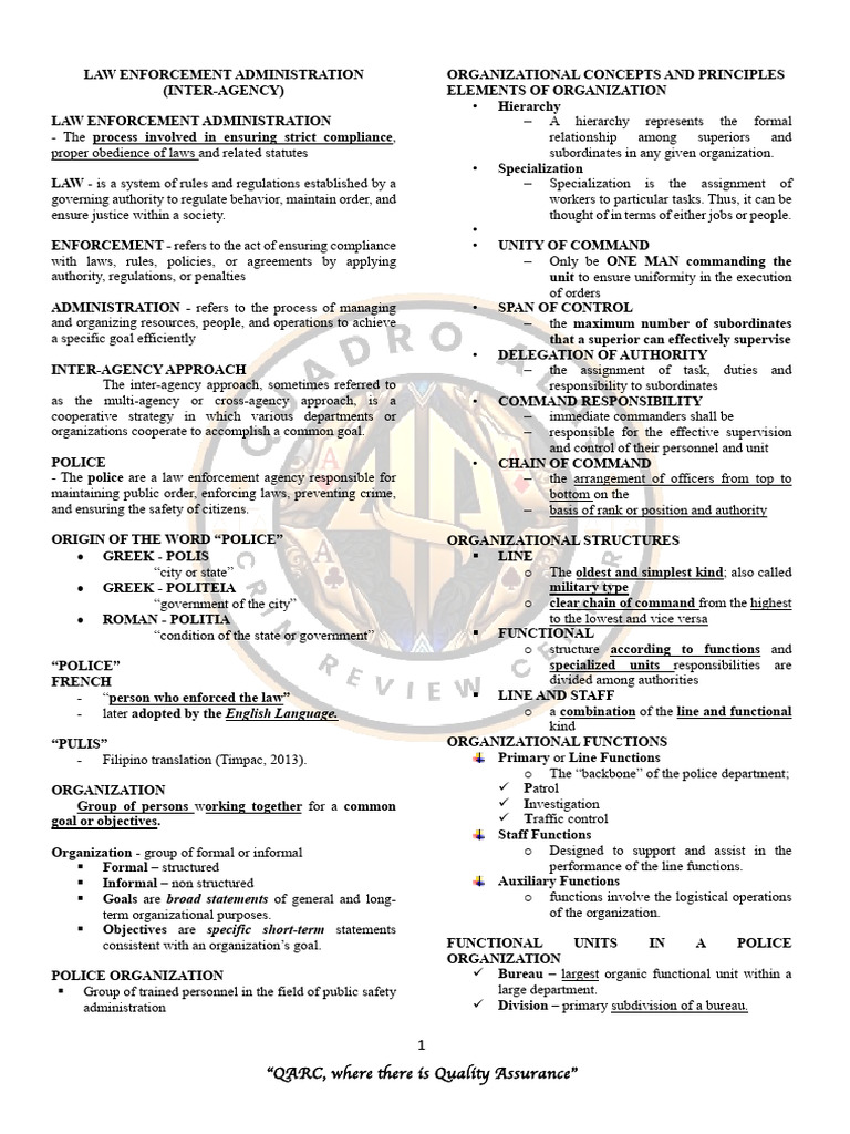Law Enforcement Administration Overview | PDF | Inspector | Police