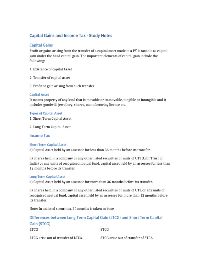 Capital Gains and Income Tax Notes | PDF | Capital Gains Tax | Capital Gain