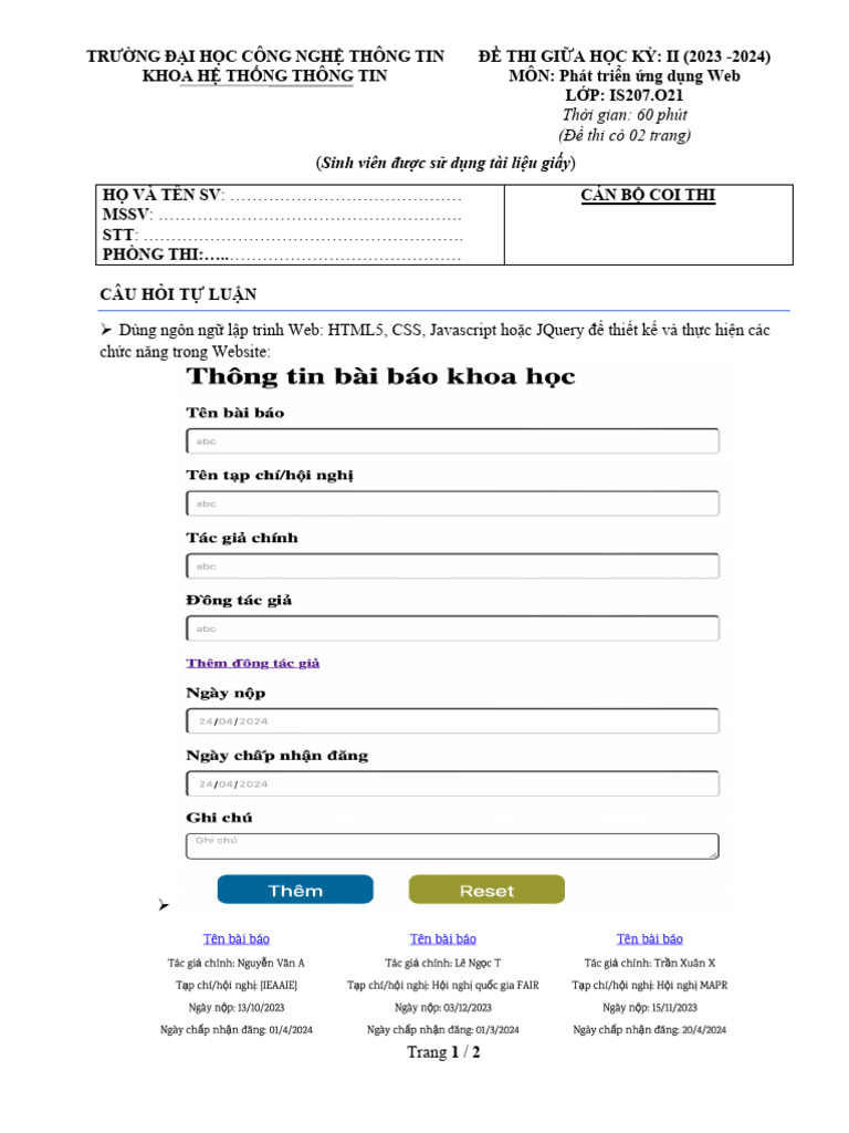 De Thi Giua Ky HK2 2023 - IS207.O21 - in | PDF