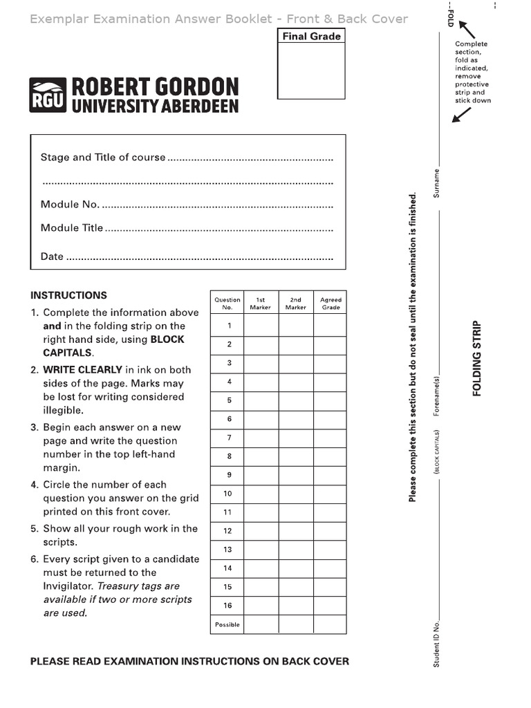Examination Answer Booklet Instructions | PDF