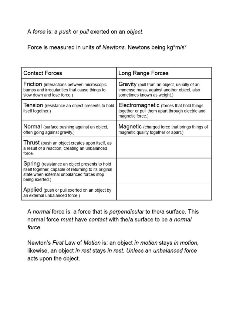 Forces, Newtons First Law, and Inertia Notes | PDF