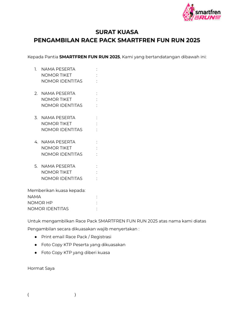 Surat Kuasa Smartfren Fun Run 2025 | PDF