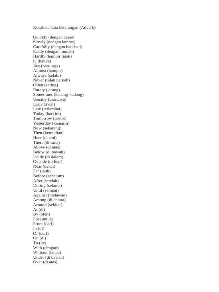 Kosakata Kata Keterangan | PDF