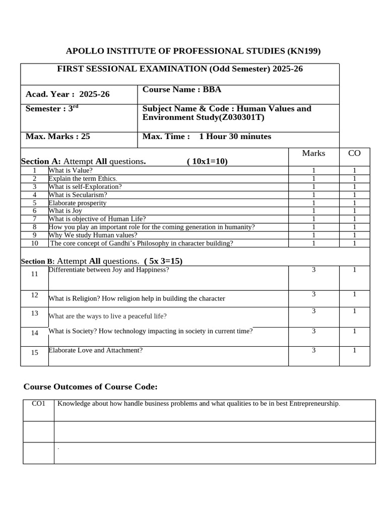 Human Values Environment z030301 | PDF | Liberal Arts Education