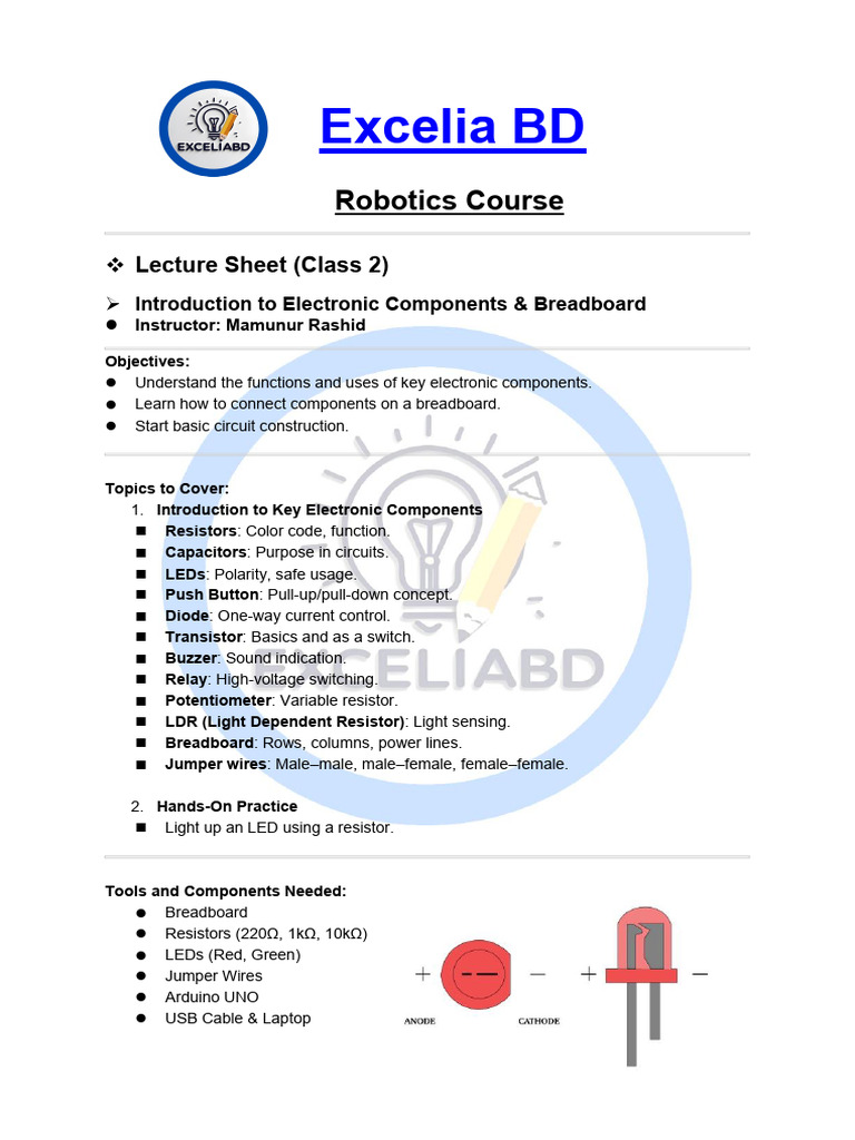 Excelia BD Robotics Class-02 | PDF