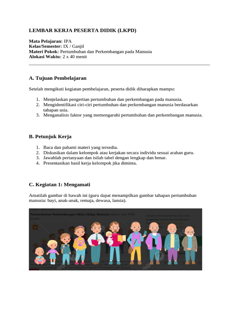 LKPD Pertumbuhan Dan Perkembangan Manusia | PDF