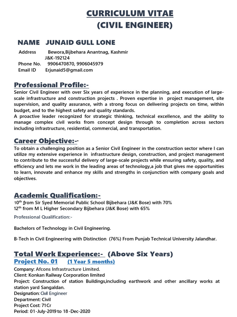 CV@ Junaid Gull Lone-2 | PDF | Project Management
