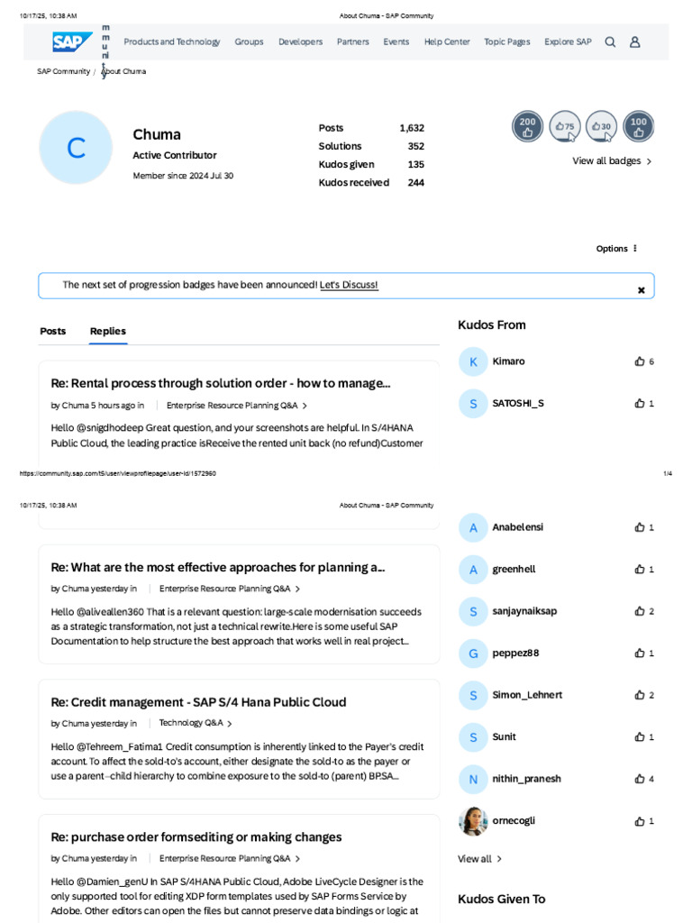 Chuma's Contributions in SAP Community | PDF