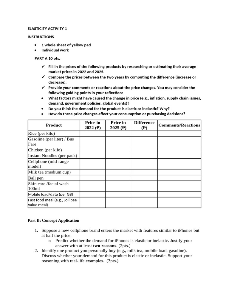 Elasticity Activity: Price Changes Analysis | PDF