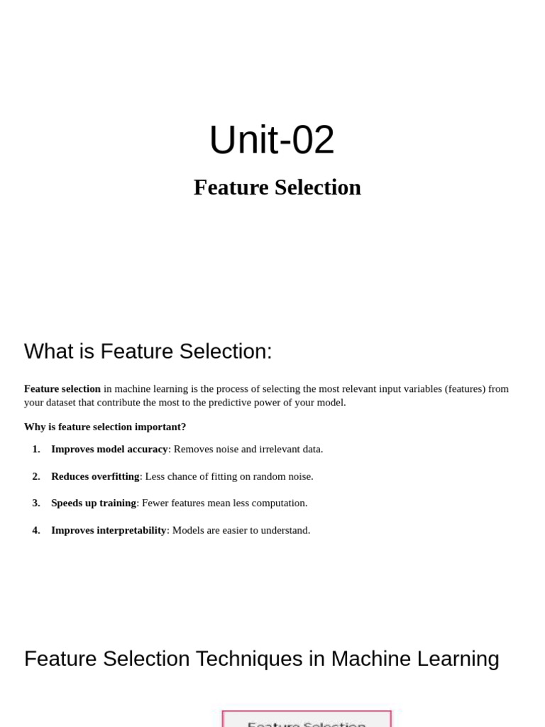 Unit-02 Feature Selection | PDF | Principal Component Analysis | Applied Mathematics