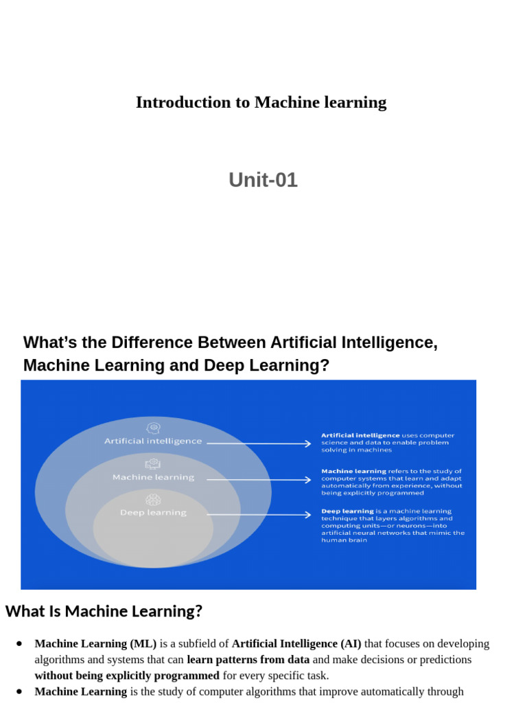 Unit 1 Introduction To Machine Learning | PDF | Machine Learning ...