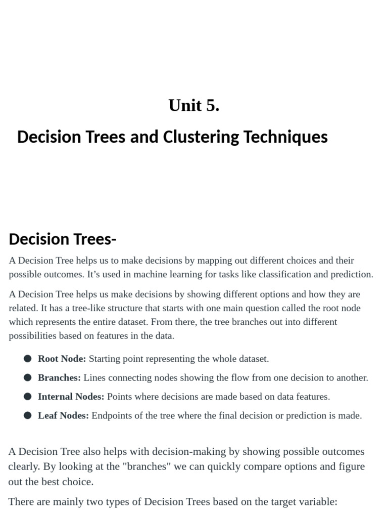 Unit 5.decision Trees and Clustering Techniques | PDF | Cluster Analysis | Statistical ...