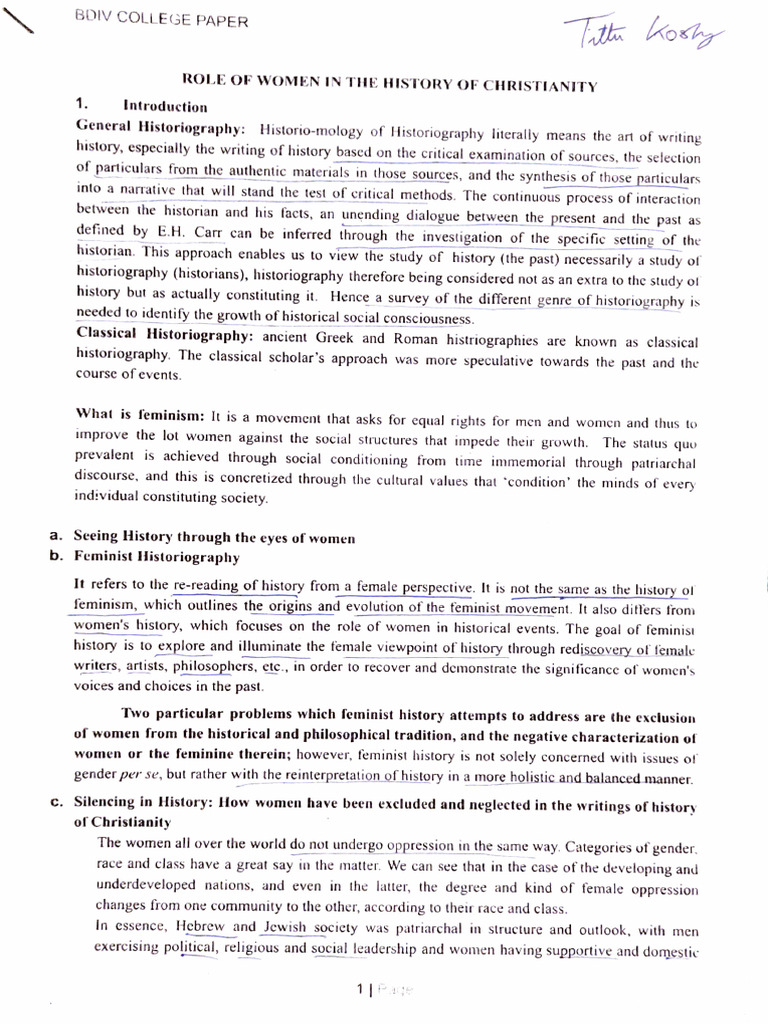 Role of Women Syllabus Notes | PDF | Church Fathers | Jesus