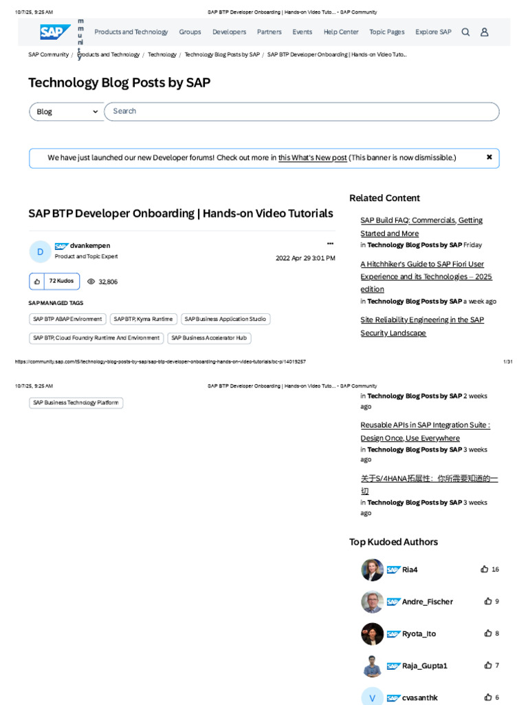 SAP BTP Developer Onboarding - Hands-On Video Tuto... - SAP Community ...