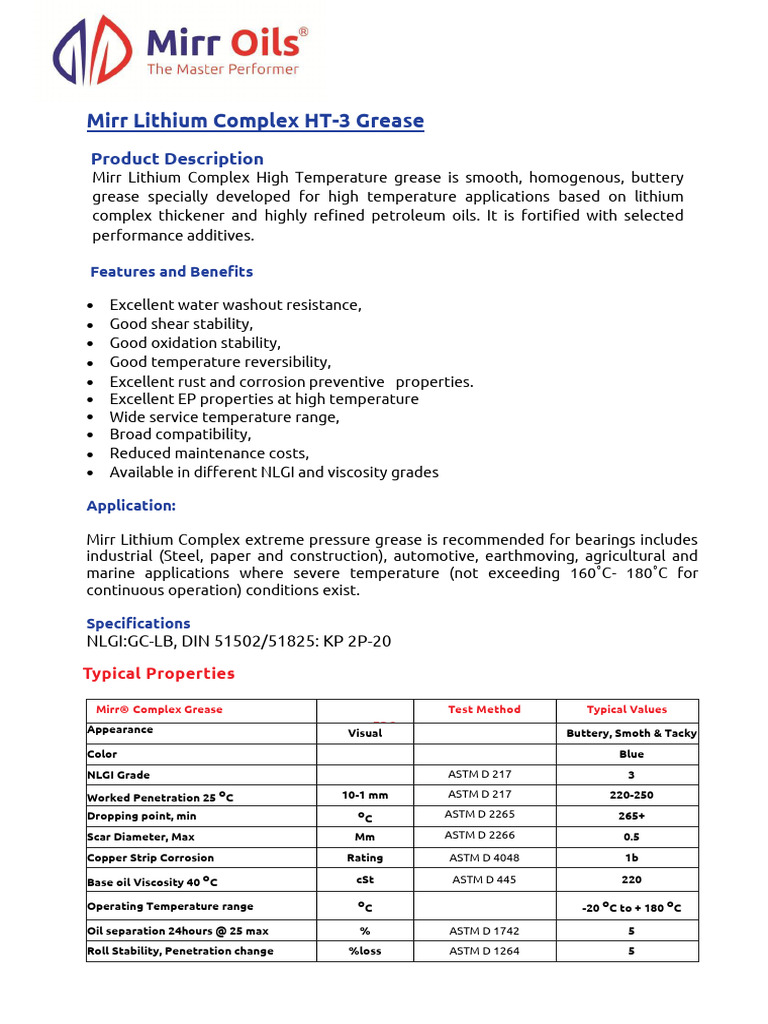 Mirr Lithium Complex HT-3 Grease Overview | PDF | Mechanical ...