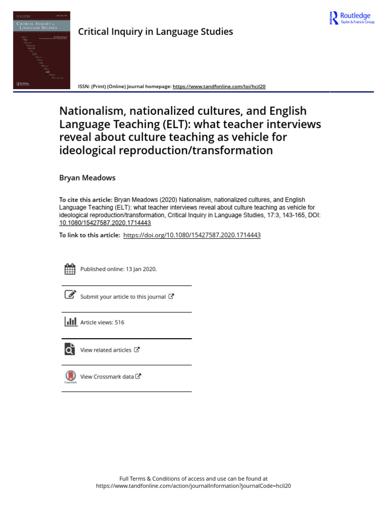 Nationalism, Nationalized Cultures, and English Language Teaching (ELT ...