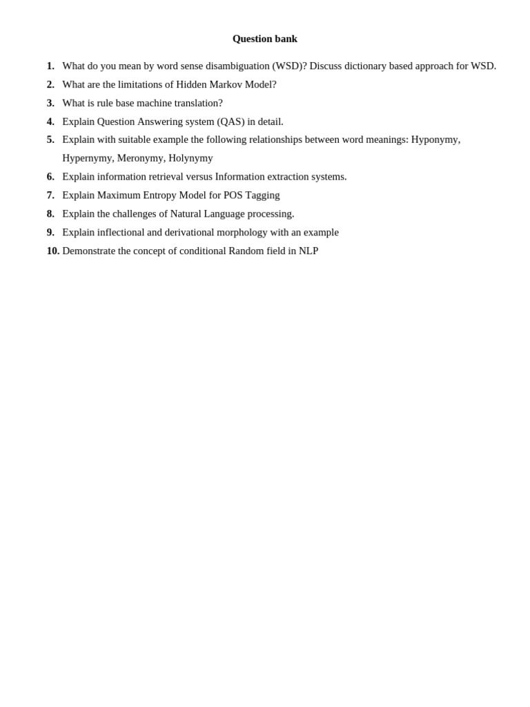 NLP Question Bank | PDF