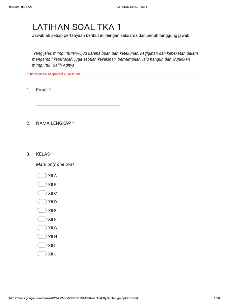 Latihan Soal Tka 1 - Google Forms | PDF