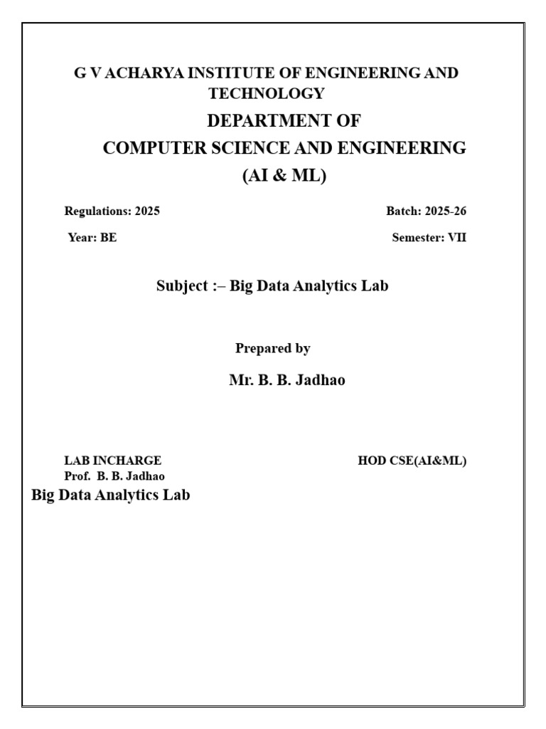 BDA - Lab - Manual - AIML SEM 7 2025 | PDF | No Sql | Apache Hadoop