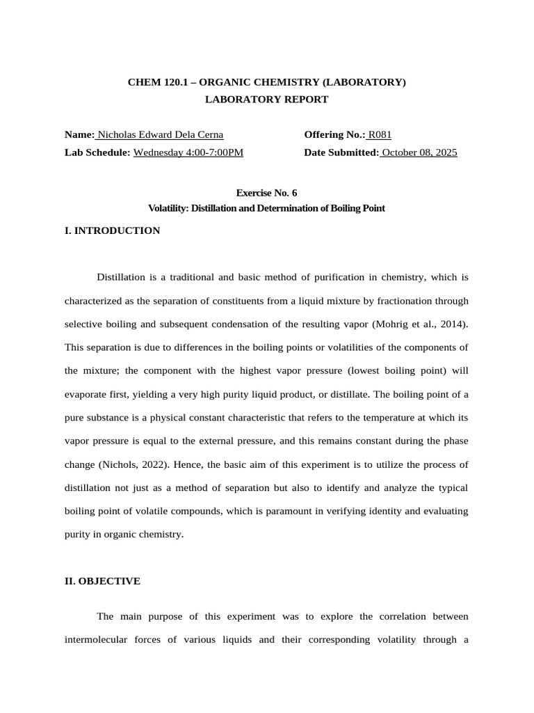 Lab Rep 6 Chem 120.1 F | PDF | Distillation | Boiling