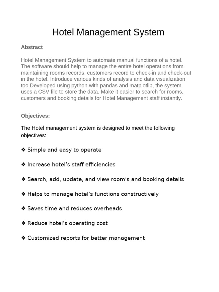 Hotel Management System Overview | PDF