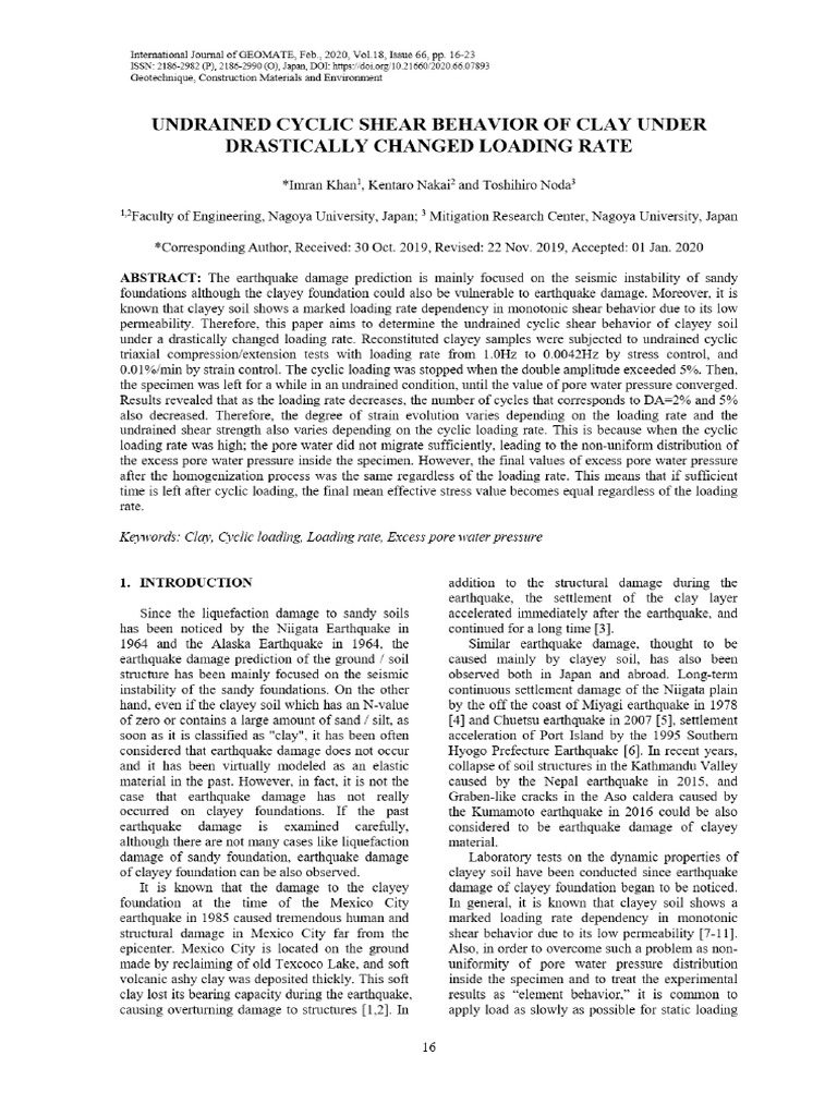 View of Undrained Cyclic Shear Behavior of Clay Under Drastically ...