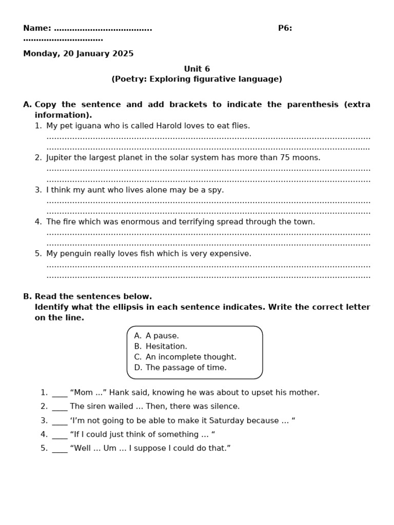 Poetry Unit: Figurative Language Exercises | PDF