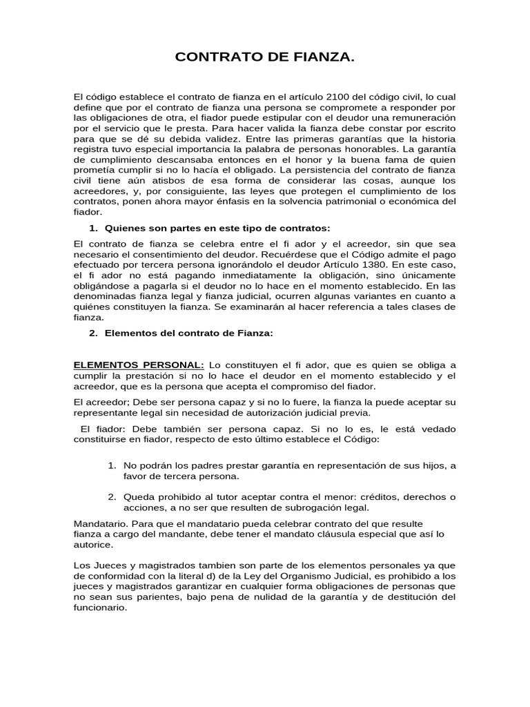 Contrato de Fianza | PDF | Garantía | Pagos