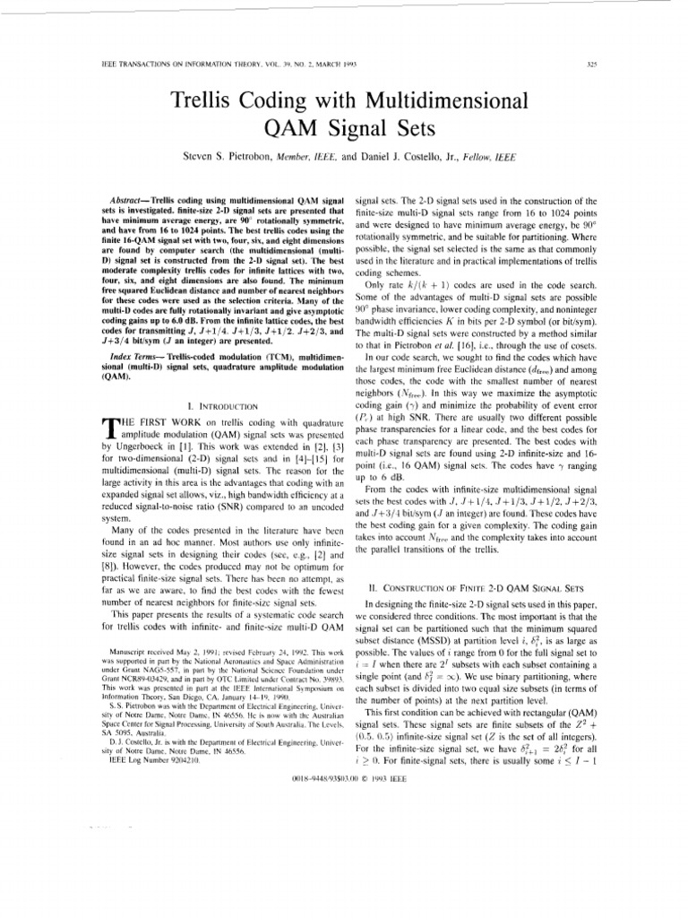 Trellis Coding With Multidimensional QAM Signal Sets | PDF | Information And Communications ...