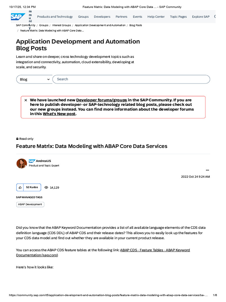 Feature Matrix - Data Modeling With ABAP Core Data ... - SAP Community | PDF | Software ...