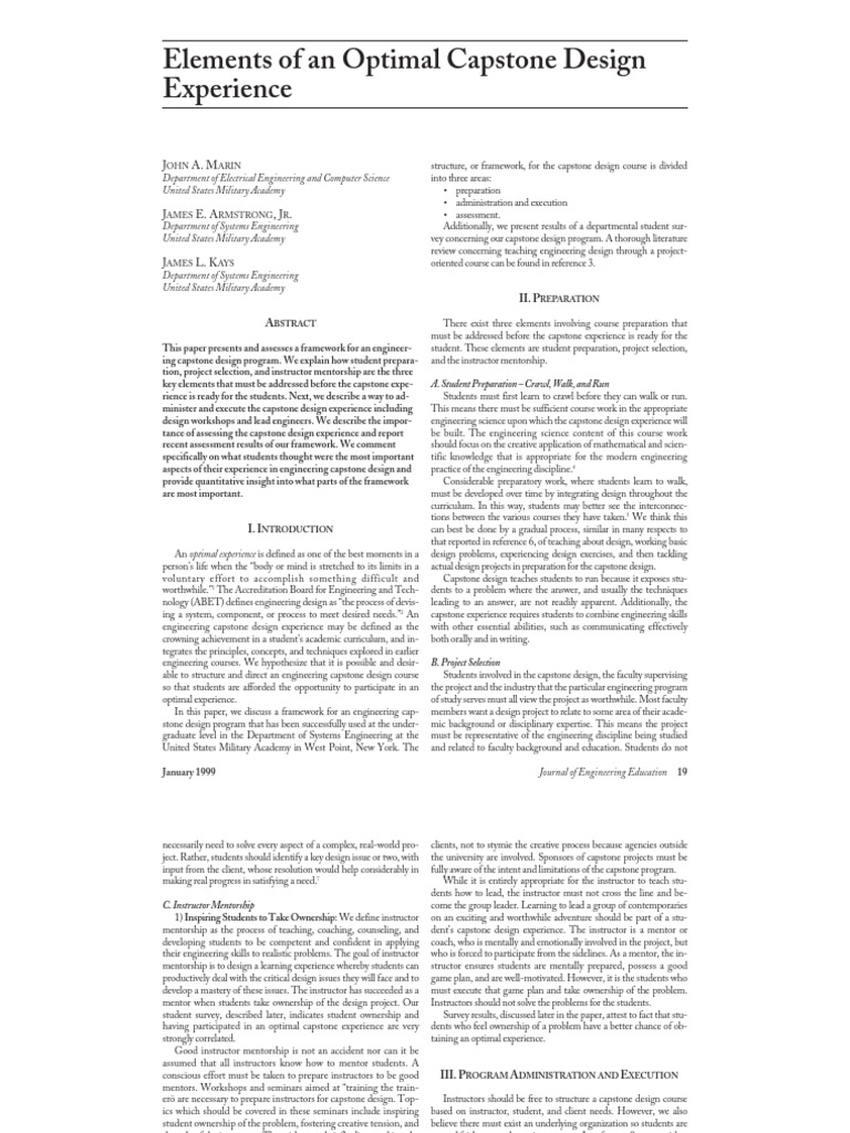 Elements of An Optimal Capstone Design Experience | PDF | Mentorship ...