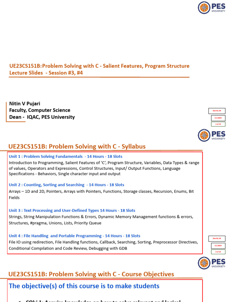 Problem Solving with C Course Overview | PDF | C (Programming Language ...