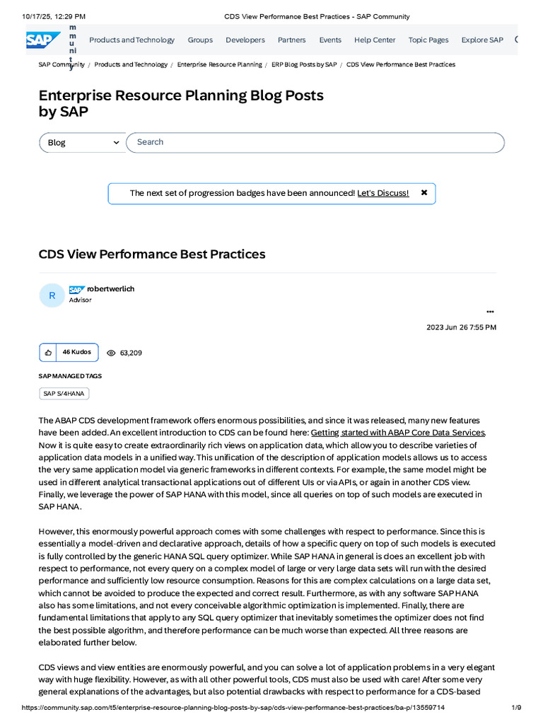 CDS View Performance Best Practices | PDF | Data | Databases