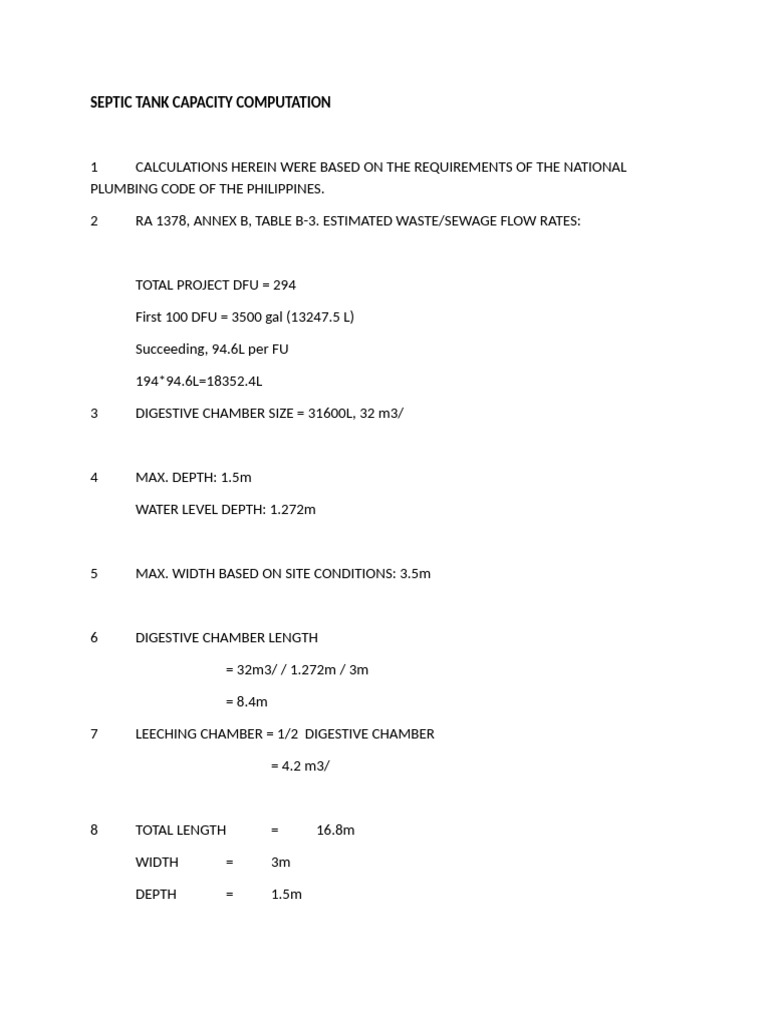 Septic Tank Sample Computation | PDF
