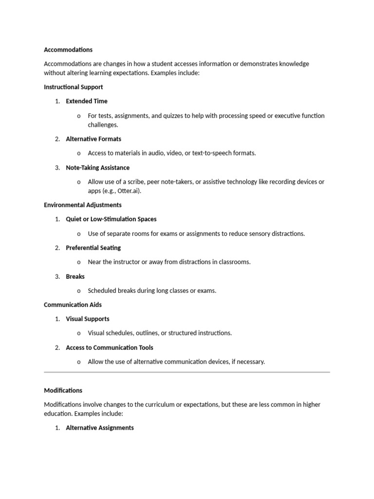 Student Accommodations Guide | PDF