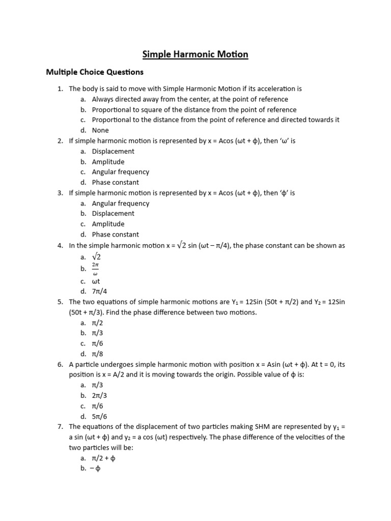 Simple Harmonic Motion | PDF | Oscillation | Pendulum